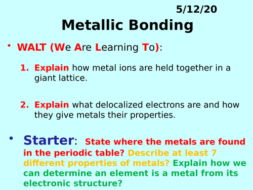 Metallic Bonding PPT - GCSE Chemistry | Teaching Resources