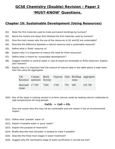 GCSE Chemistry (Double) Revision - Using Resources Questions and ...