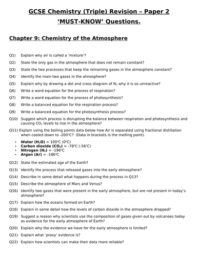 GCSE Triple Chemistry Revision - Topic 9 Chemistry of the Atmosphere ...