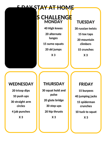 5-day stay at home fitness challenge | Teaching Resources