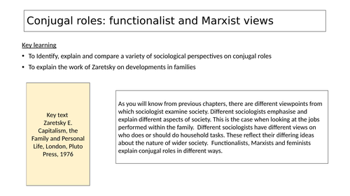 Conjugal roles: functionalist and Marxist views Sociology | Teaching ...