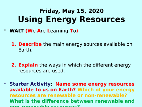 Energy Resources PPT - GCSE Physics | Teaching Resources