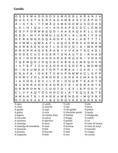 Comida (Food in Portuguese) Wordsearch | Teaching Resources