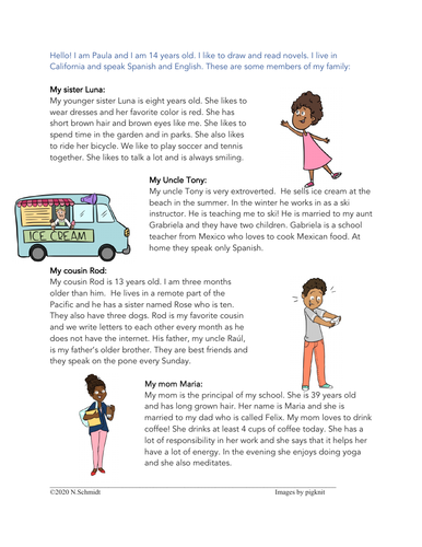 My Family Members Easy English Reading | ESL/EFL/ELL | Teaching Resources