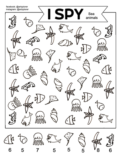 I Spy - Sea Animals: Colouring and quiet game for kids | Teaching Resources