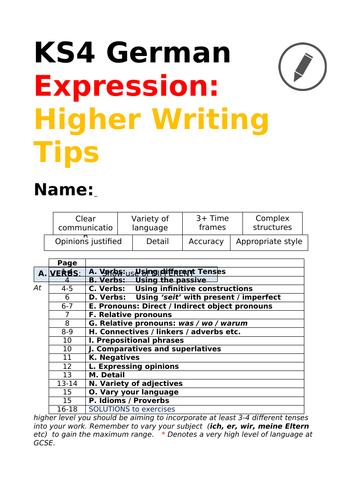 German KS4: Higher Writing Tips for GCSE | Teaching Resources