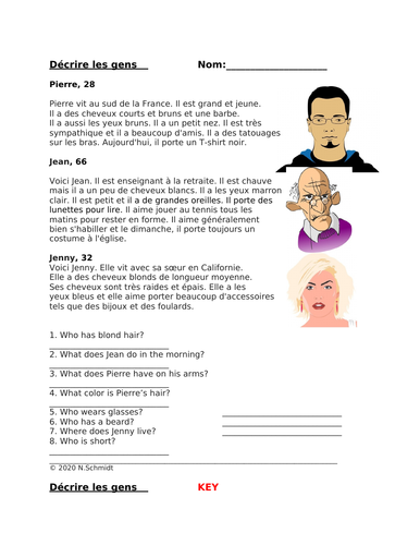 Décrire les Gens Lecture: French Reading on Describing People ...