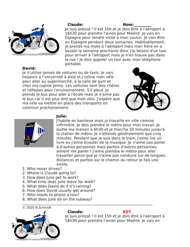 Le Transport Lecture: French Reading on Transportation | Teaching Resources