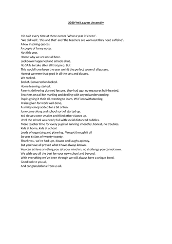 Yr6 2020 leavers assembly | Teaching Resources