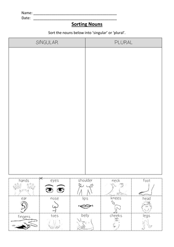 Sorting Nouns (Singular and Plural) - cut &stick | Teaching Resources