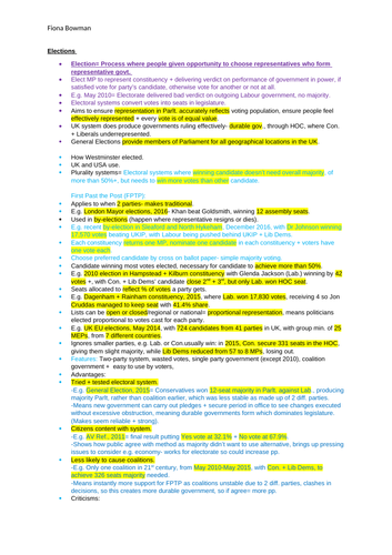Edexcel Politics AS/A2 UK Electoral Systems Notes | Teaching Resources