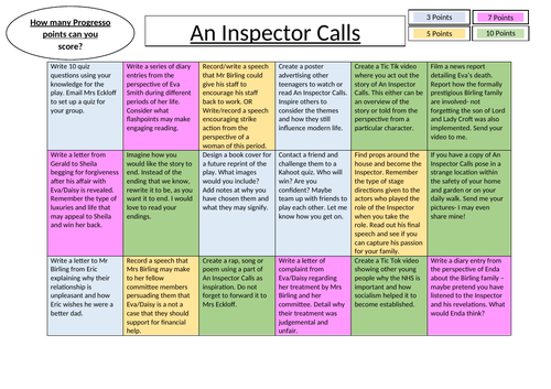 Activity Grid An Inspector Calls | Teaching Resources Activity Grid An Inspector Calls | Teaching Resources