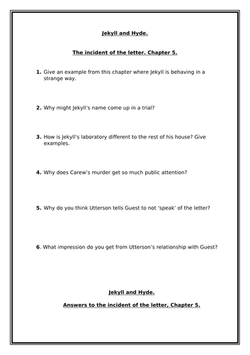 Jekyll and Hyde Revision questions with answers. | Teaching Resources