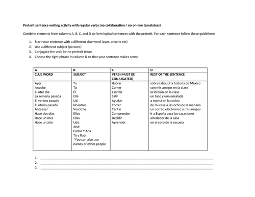 Preterit sentences with regular verbs | Teaching Resources