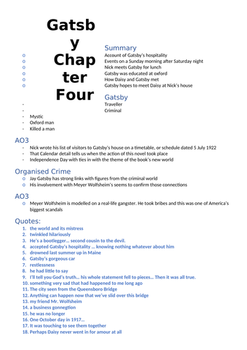 The Great Gatsby Chapter Four | Teaching Resources The Great Gatsby Chapter Four | Teaching Resources