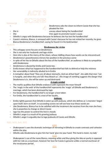 Othello Scene Tracker Act 3 Scene 4 | Teaching Resources