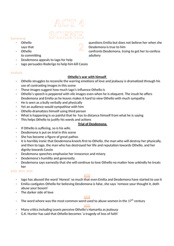 Othello Scene Tracker Act 4 Scene 2 | Teaching Resources