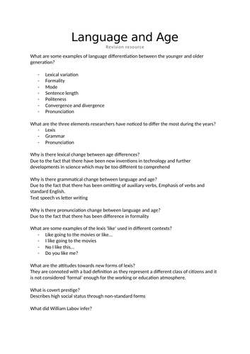 English Language - Individual Variation - Language and Age | Teaching ...