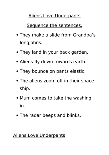 Aliens Love Underpants Literacy Pack | Teaching Resources