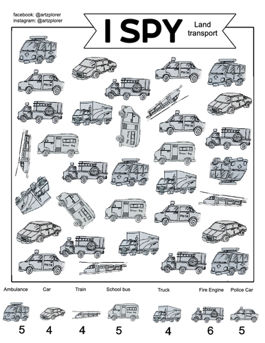 I Spy - LAND TRANSPORT: Colouring and quiet game for kids | Teaching ...