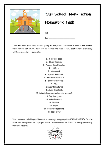 'Our School' Non-Fiction Homework Task and School Prospectus | Teaching ...