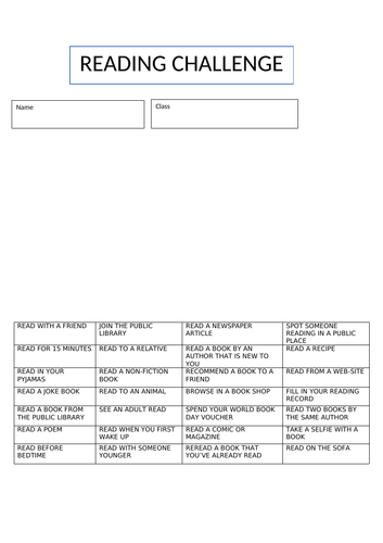 Reading Challenge | Teaching Resources