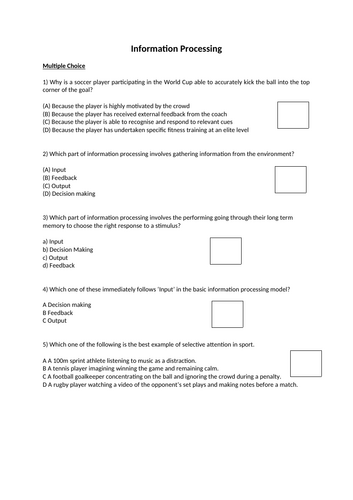 Information Processing Questions for GCSE PE | Teaching Resources