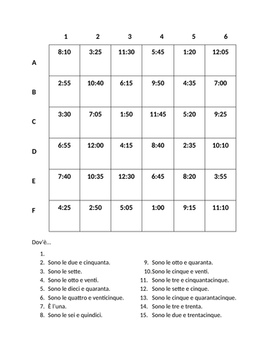 Telling Time Worksheets In Italian
