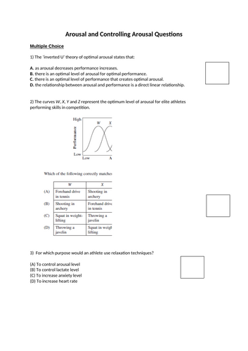 Arousal and Controlling Arousal Questions for GCSE PE | Teaching Resources
