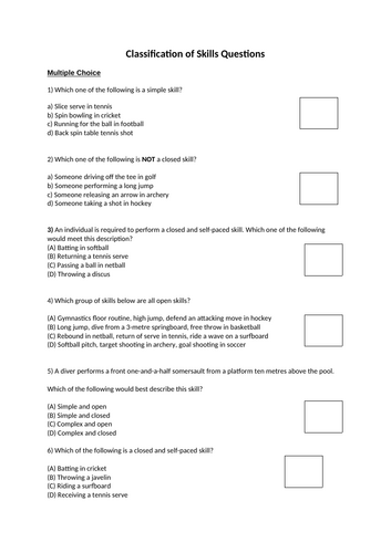Classification of Skill Questions for GCSE PE | Teaching Resources