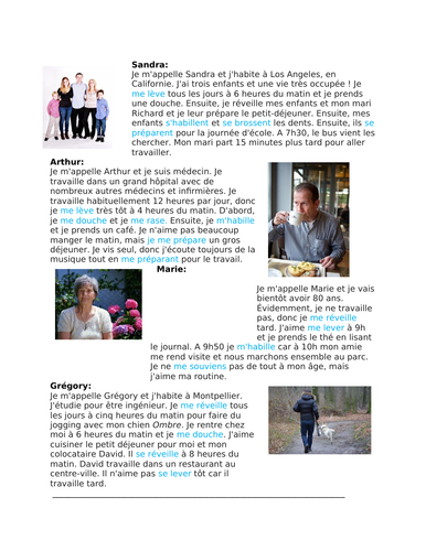 French Reflexive Verbs Reading: Daily Routines: Lecture en Français ...