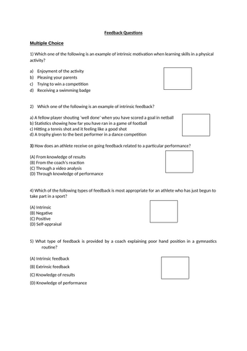 Feedback and Guidance Questions for GCSE PE | Teaching Resources