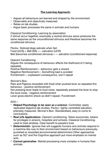 Approaches - AQA A-Level Psychology A* Revision Notes | Teaching Resources