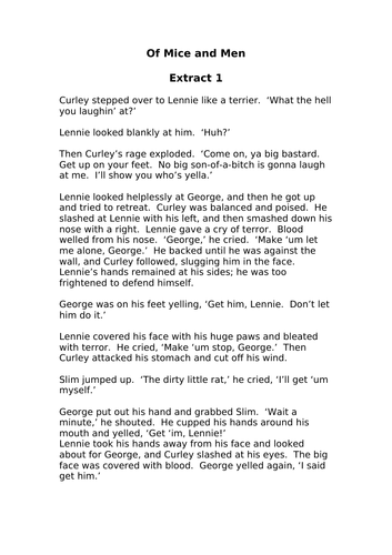 Of Mice and Men Extracts and questions | Teaching Resources