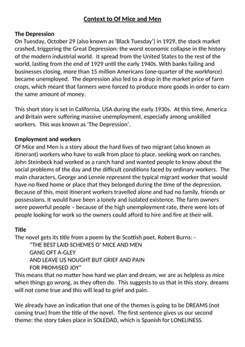 Of Mice and Men Context | Teaching Resources