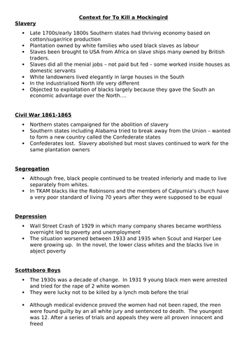 To Kill a Mockingbird Context | Teaching Resources