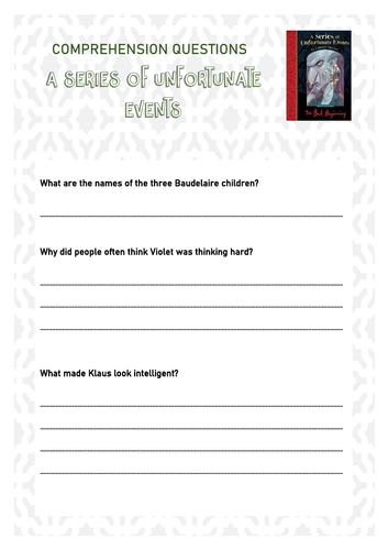 A Series of Unfortunate Events Comprehension Questions | Teaching Resources