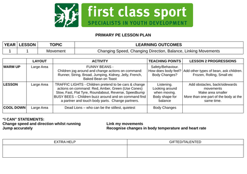 KS1 PE Plans - Year 1 - Movement x 3 Plans | Teaching Resources