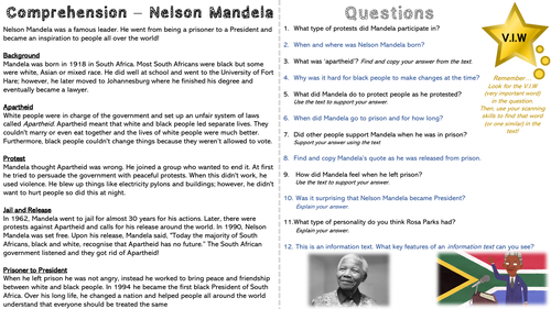 Nelson Mandela Comprehension | Teaching Resources