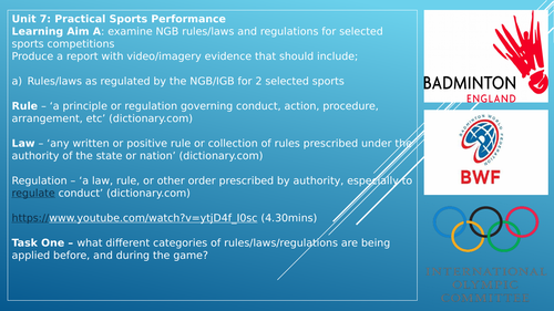 BTEC Sport Level 3 Unit 7 Practical Sports Performance for Badminton ...