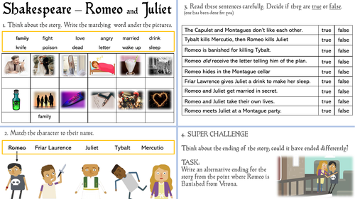 Romeo and Juliet Activity Sheet + Alternative Ending Challenge ...