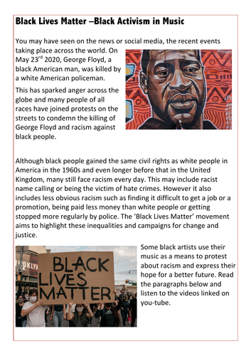 Ks3 Music Black Lives Matter Remote Learning | Teaching Resources