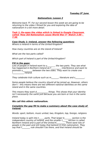 Lockdown Worksheets: How did Nationalism cause World War I? | Teaching ...