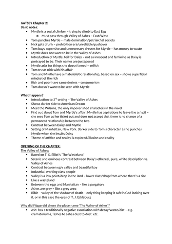 Gatsby Chapter 2 Analysis Pack | Teaching Resources