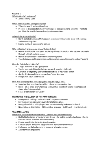 Gatsby Chapters 6+7 Analysis Pack | Teaching Resources