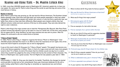 Martin Luther King Comprehension | Teaching Resources