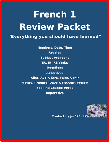 French I Review Packet Distance Learning | Teaching Resources