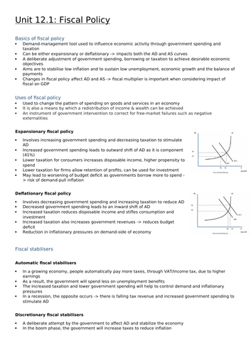 AQA Economics A-level: Fiscal and supply-side policies | Teaching Resources