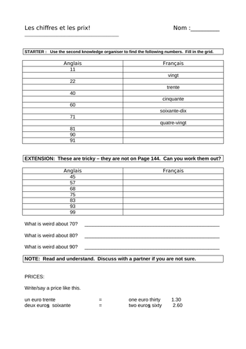 Prices and numbers worksheet with answers | Teaching Resources
