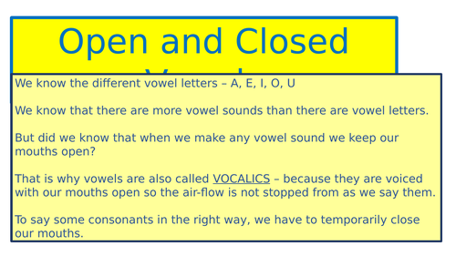 Open and Closed Vowels | Teaching Resources